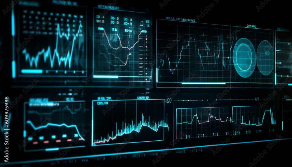 Pulsating blue wave pattern analyzing human heart frequency on computer ...
