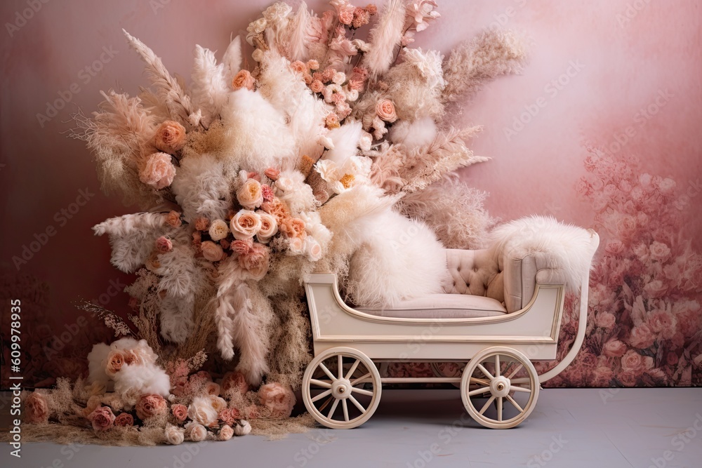 Newborn baby carriage backdrop, photoshop overlay Stock Illustration ...