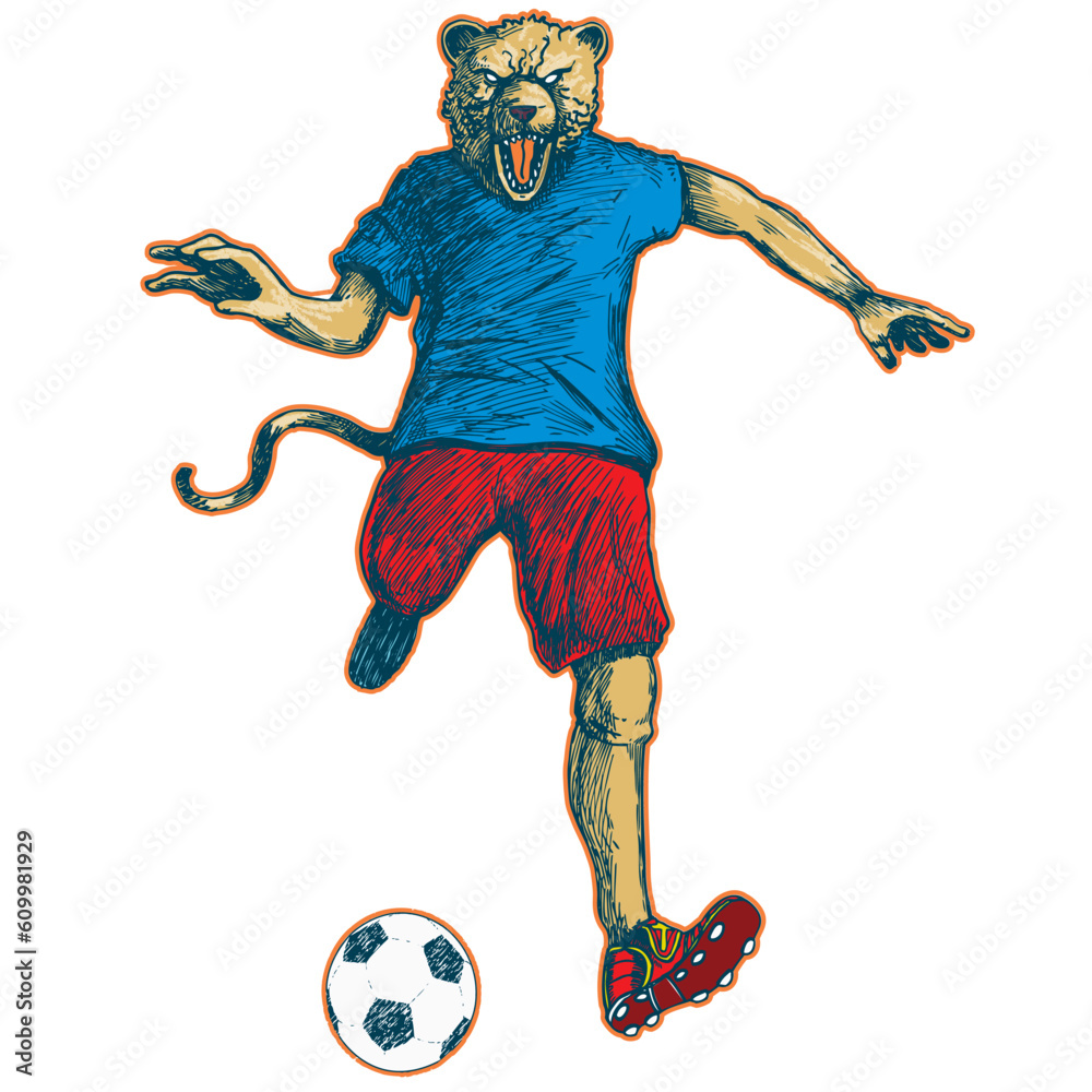 Cheetah soccer player about to kick the ball. Cheetah in soccer uniform ...