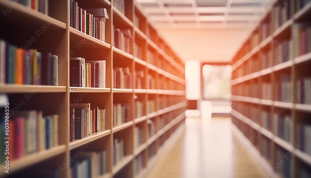 Abstract blurred empty college library interior space. Blurry classroom ...