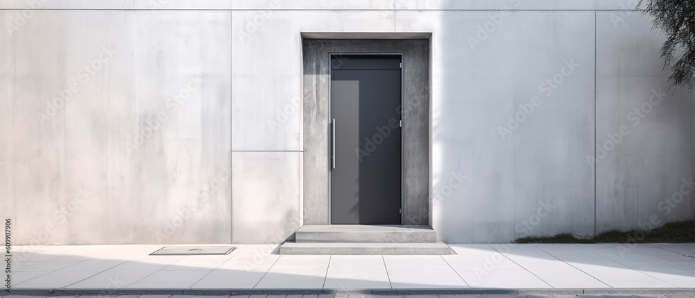 Front doors on street. Mockup with facade of a town building with ...