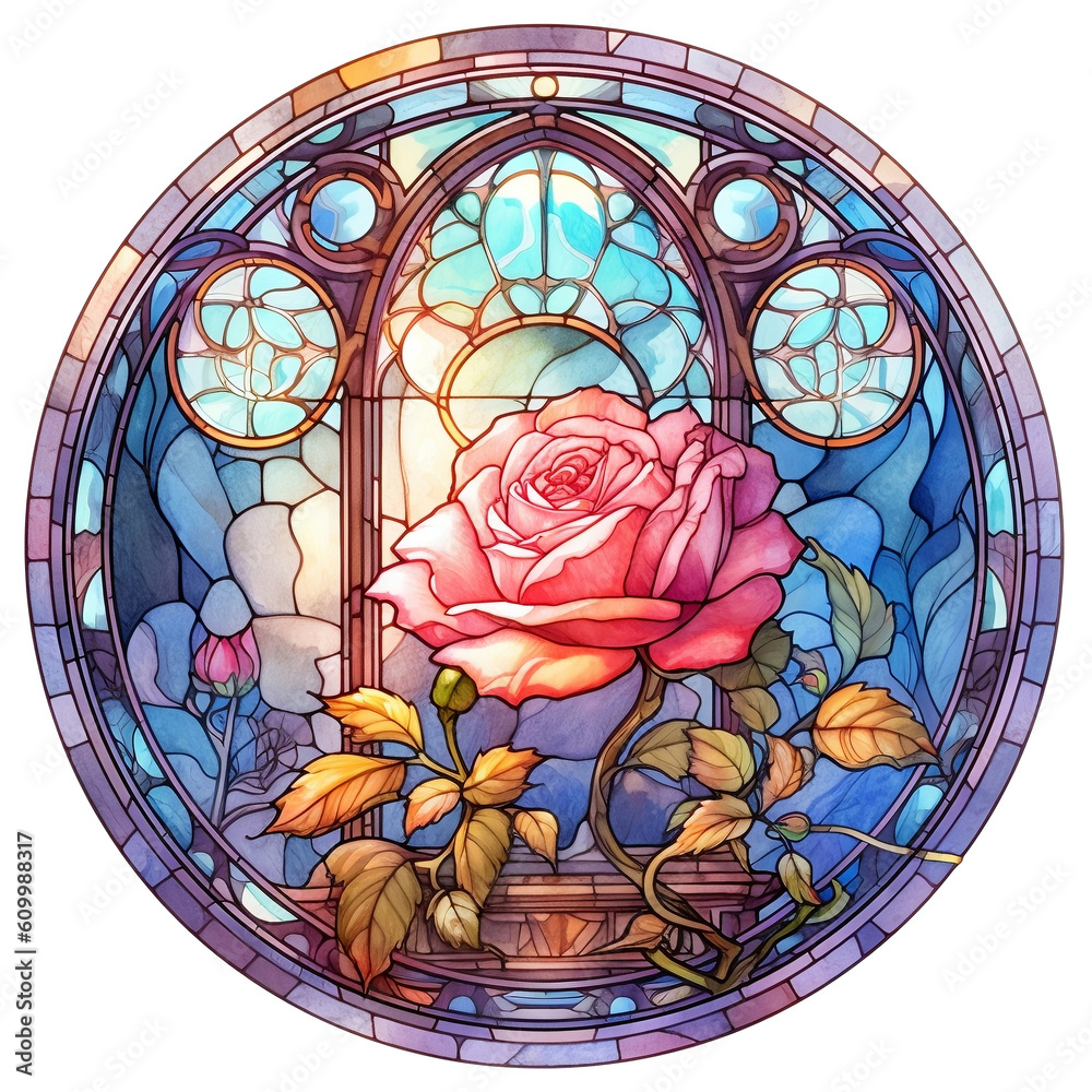 Stained Glass Rose Watercolor Clipart, Mosaic Art, Stained Glass Flower ...