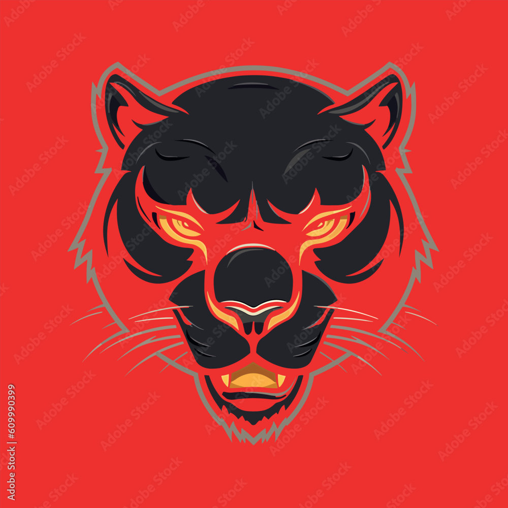 Vector of an angry panther head on red background. Wild Animals. Angry ...