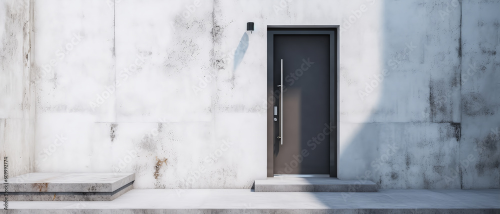 Front doors on street. Mockup with facade of a town building with ...