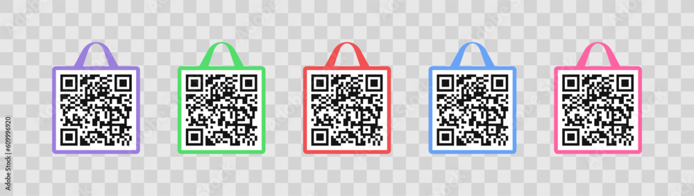 Set of vector frames of qr code and shopping bag vector design ...
