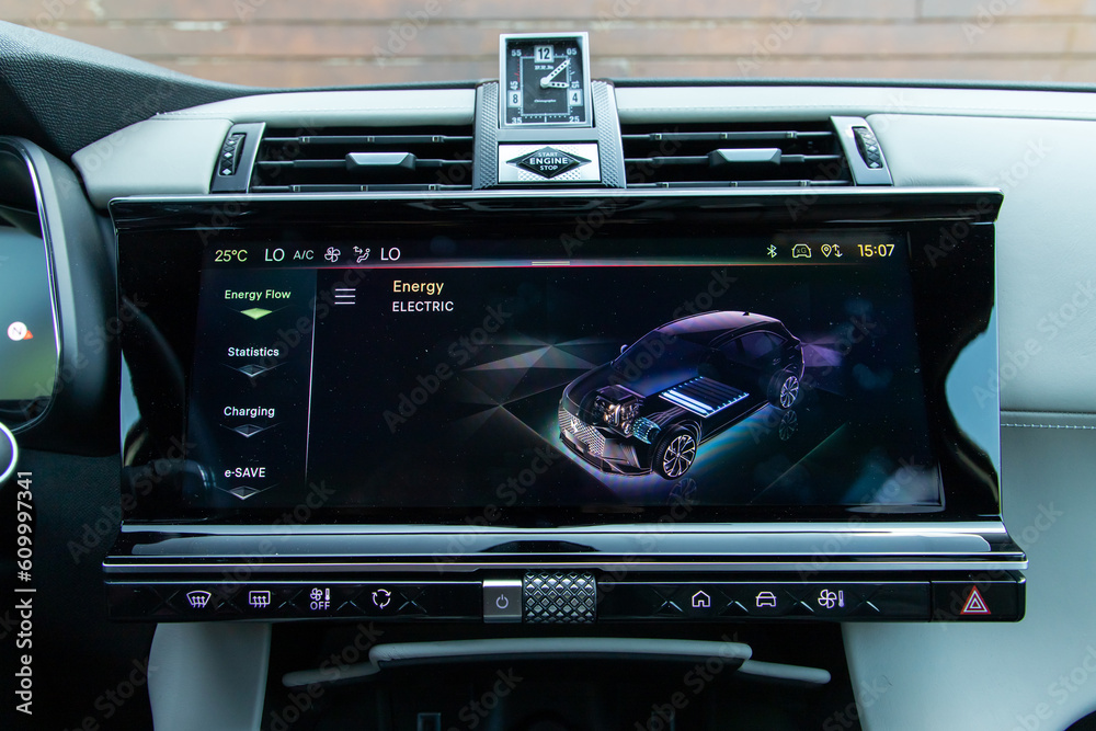 DS 7 E-Tense is a luxury hybrid electric vehicle produced by DS Automobiles. Stock Photo | Adobe ...