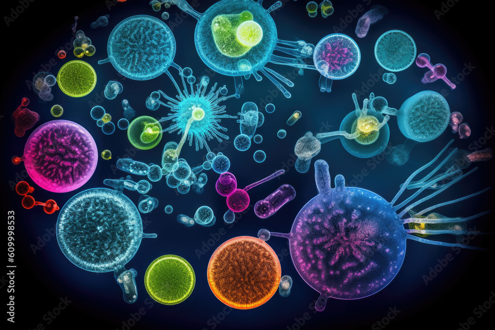 Colorful variety of microorganism inside petri dish plate in laboratory ...