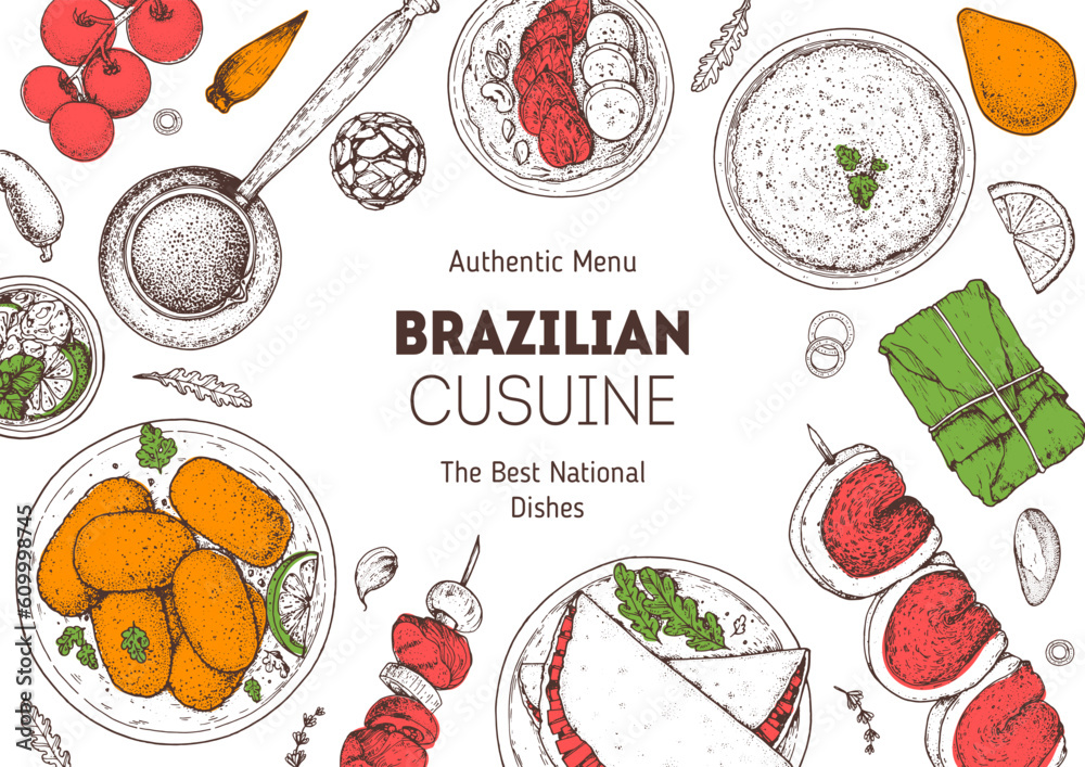 Brazilian food top view vector illustration. Food menu design template ...