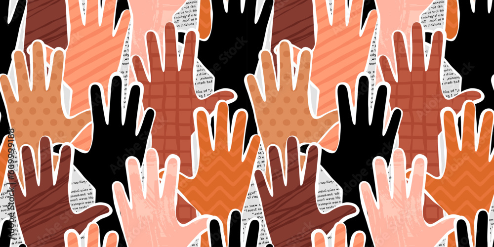 Colorful diverse people hand abstract art seamless pattern. Multi ...