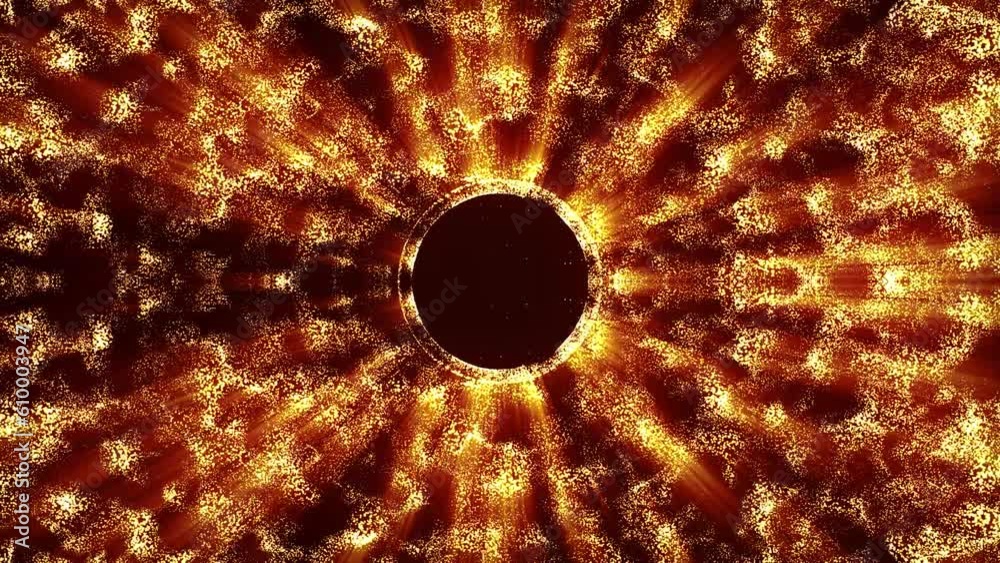 Abstract futuristic glowing with yellow light round dark sphere space ...