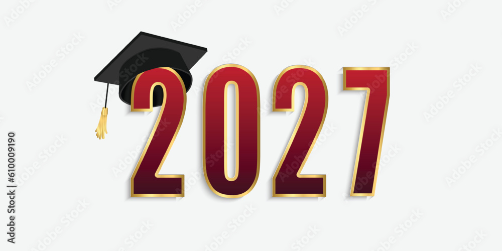 2027 red and gold numbers with graduation hat. vector illustration ...