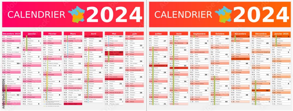 Calendrier 2024 14 mois au format 320 x 420 mm recto verso entièrement ...