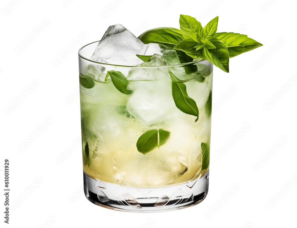 Gin basil smash drink on transparent background. Generative AI. Stock ...
