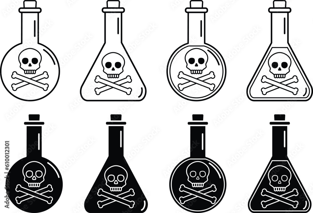Poison Vial or Bottle Clipart - Outline & Silhouette Stock Vector ...