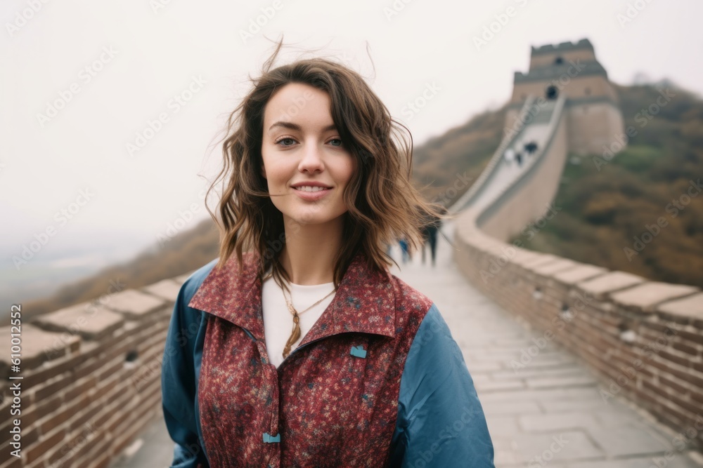 Beautiful young woman on the Great Wall in Beijing, China. Stock Photo ...
