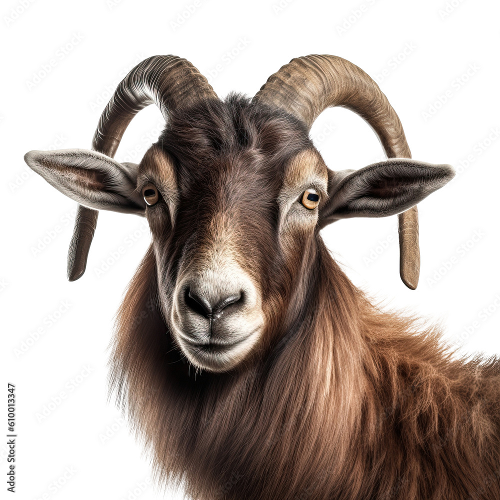 goat face shot isolated on transparent background cutout Stock ...