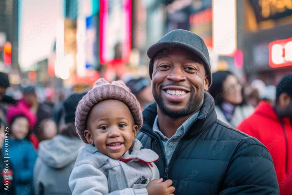 Black father and his son in Times Square, New York City, USA Stock ...