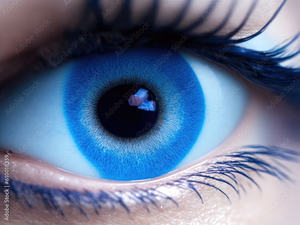 A stunning close-up of a vibrant blue eye, with its pupil dilated ...