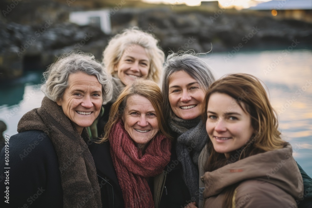 Group portrait photography of a satisfied woman in her 50s that is with ...