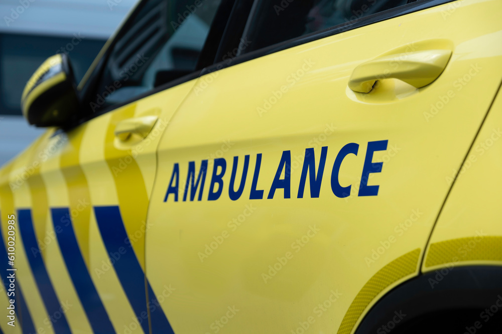Dutch ambulance in the Netherlands with characteristic striping seen ...