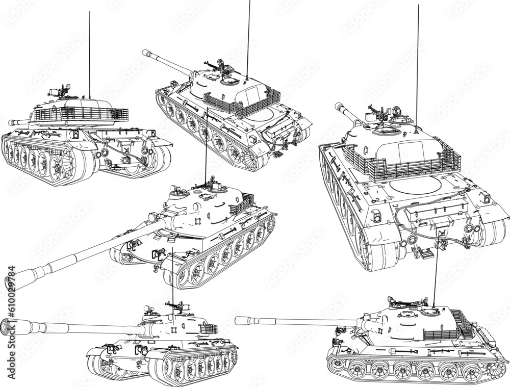 Sketch vector illustration of a tank with combat war weapons ready to ...