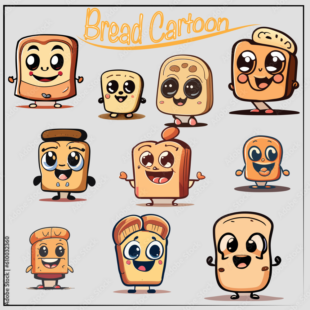 collection of bread cartoon. Funny bread cartoon character design ...
