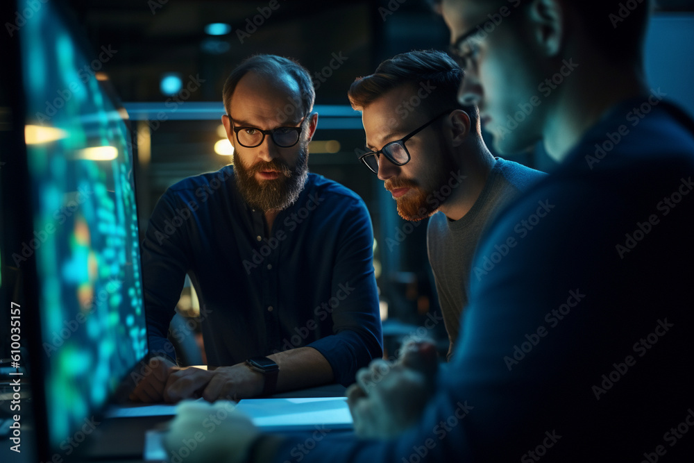 IT specialist discussing project details with colleagues, IT ...