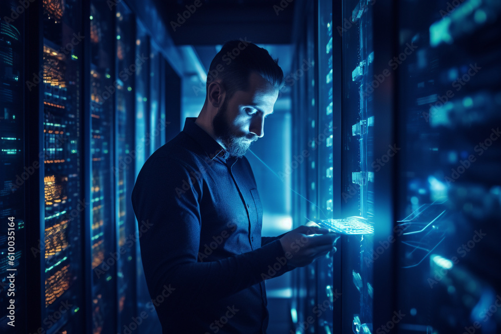 IT specialist setting up a secure network infrastructure, IT ...