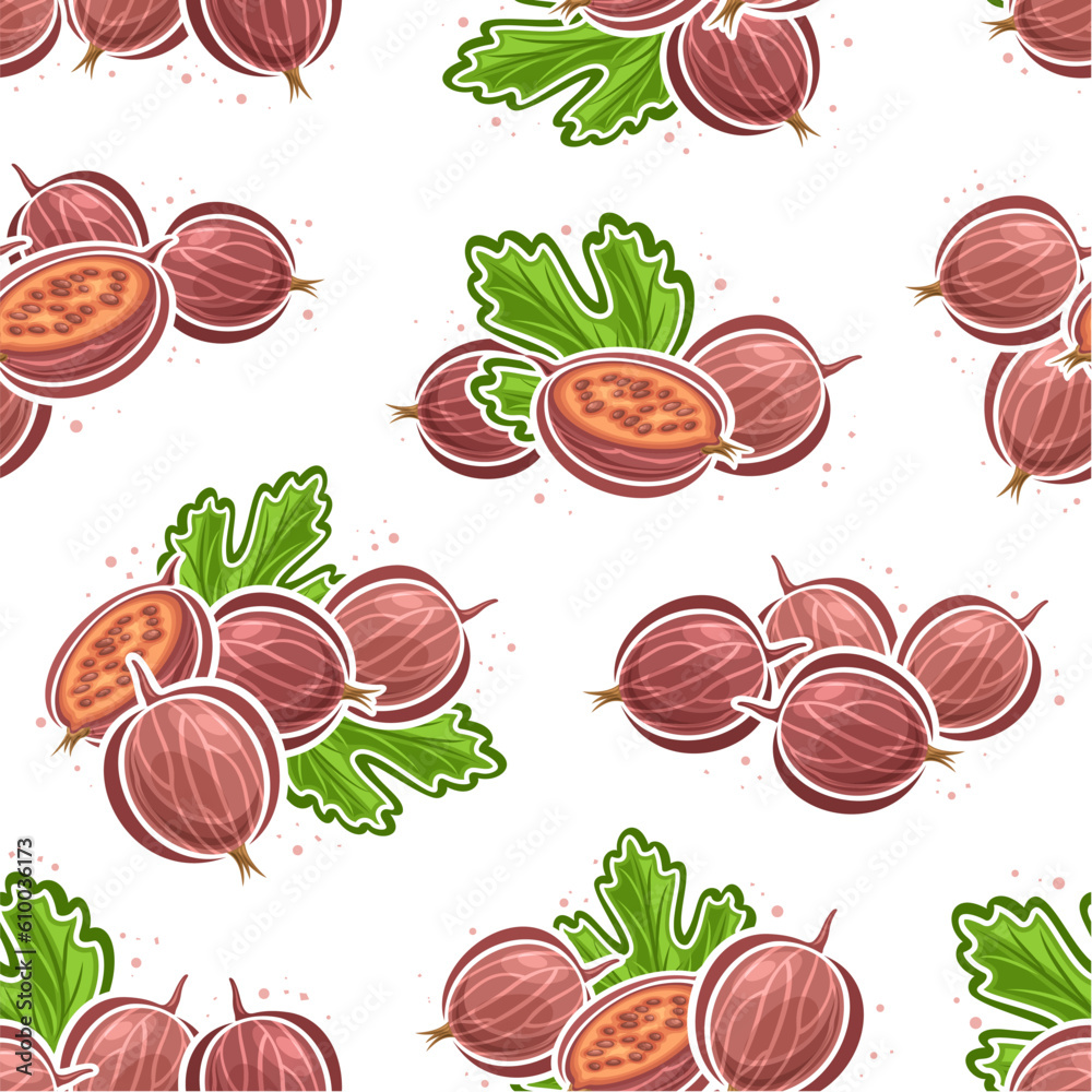 Vector Red Gooseberry seamless pattern, repeating background with ...