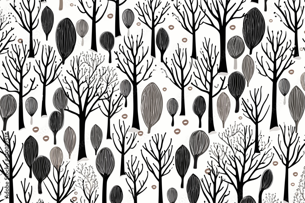 Doodle inspired Dead trees and shrubs pattern pattern, cartoon sticker ...
