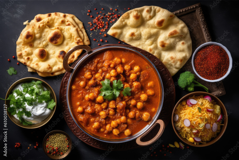 top view Indian Chole bhature Stock Illustration | Adobe Stock