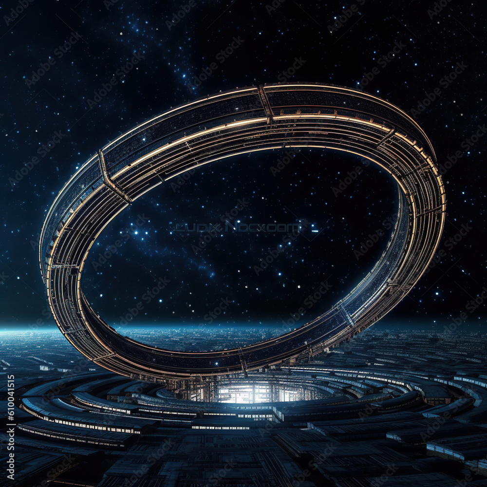 Moonlit U-turn on a Moebius strip space station Generative AI Stock ...