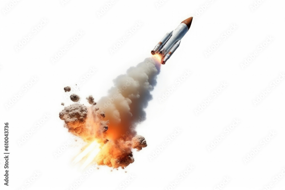 Taking off rocket on white background made with Generative AI ...