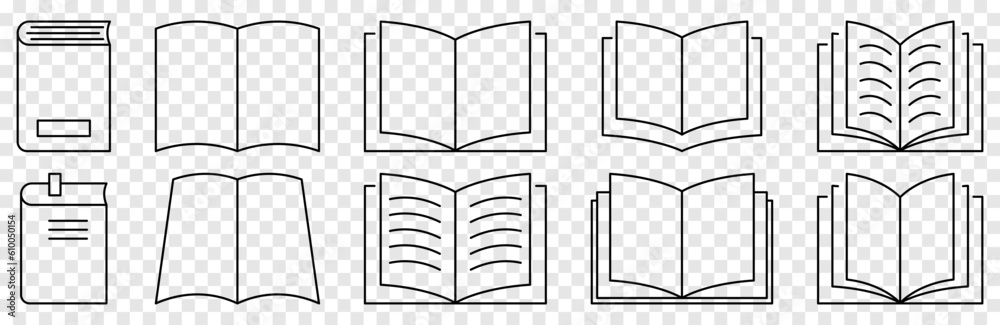 Book line icons set. Outline sign for library. Vector illustration ...