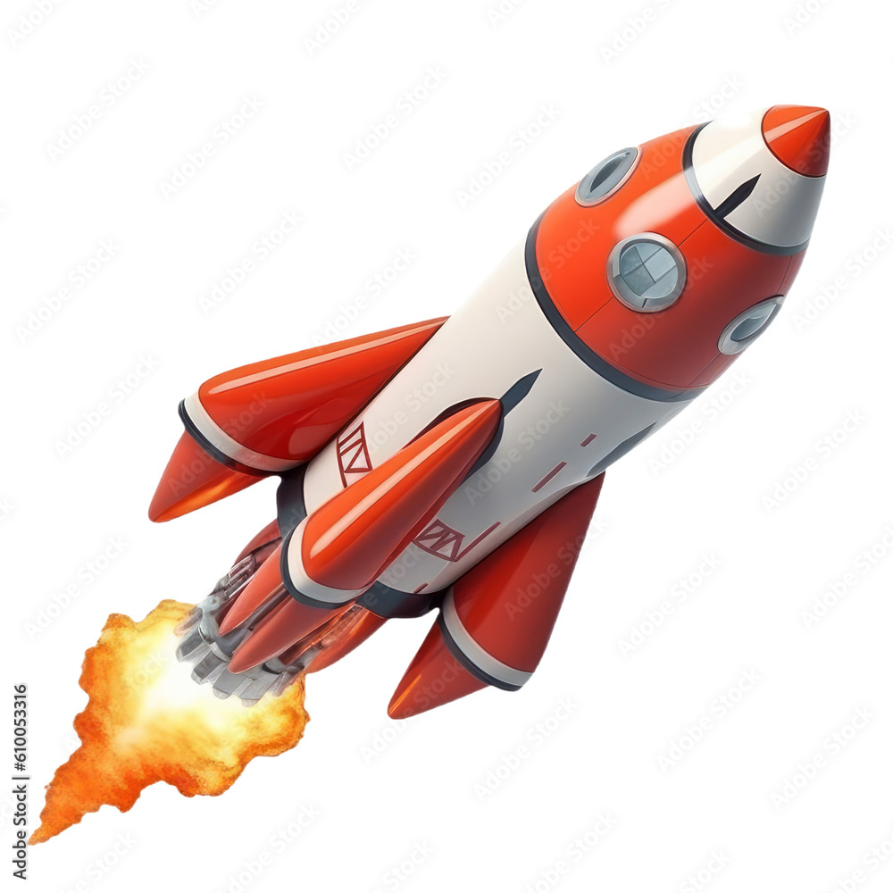 An illustration of a spaceship/rocket ship taking off with smoke and ...