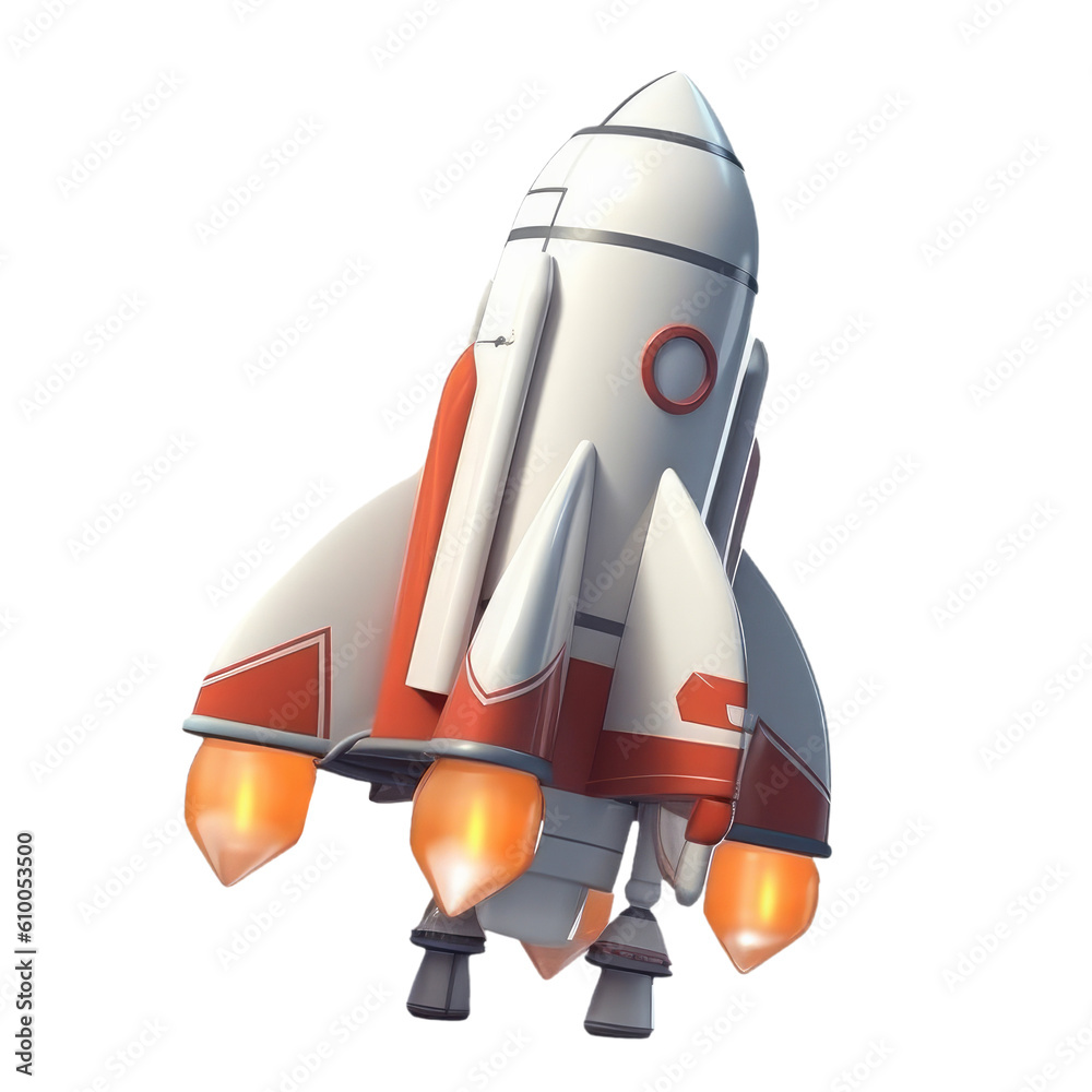 An illustration of a spaceship/rocket ship taking off with fire on a ...