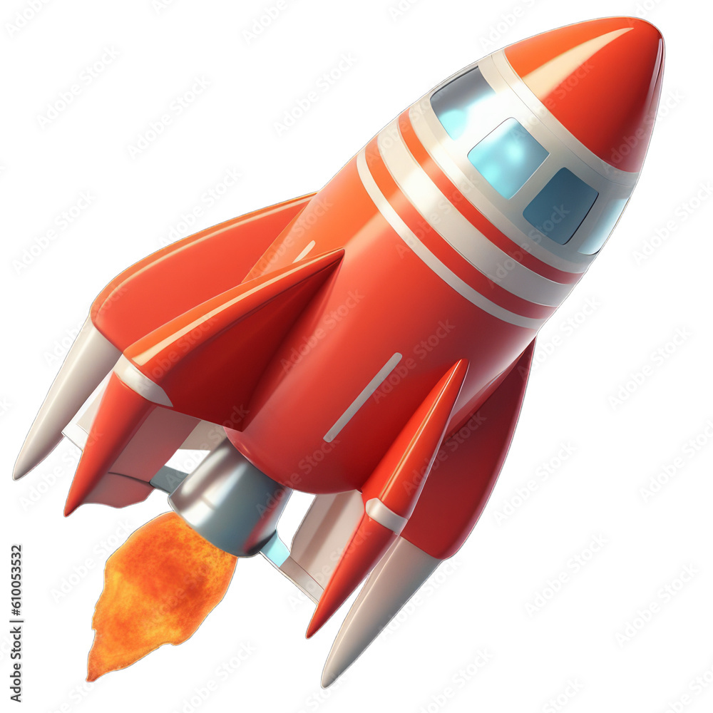 An illustration of a spaceship/rocket ship taking off with fire on a ...