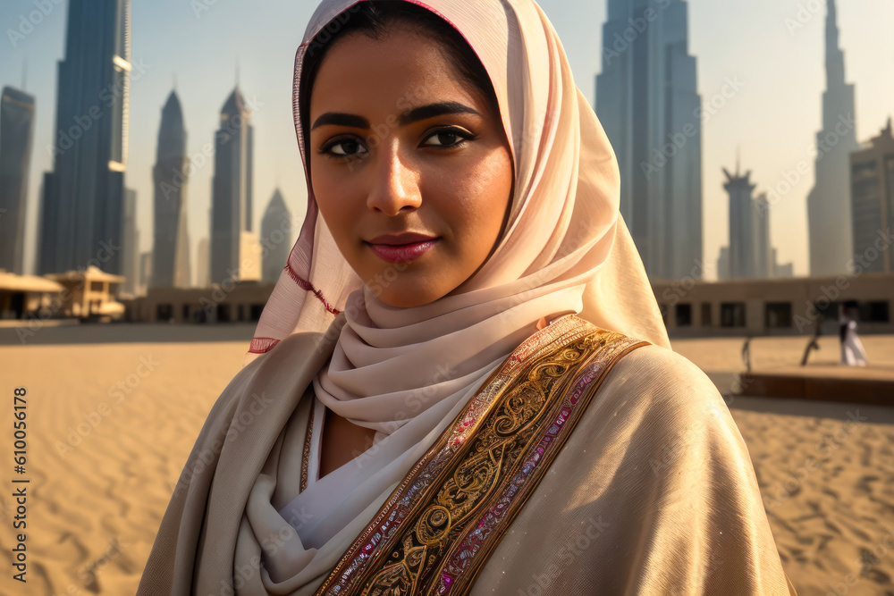 Digital portrait of the wonderful Arab woman in traditional clothes ...