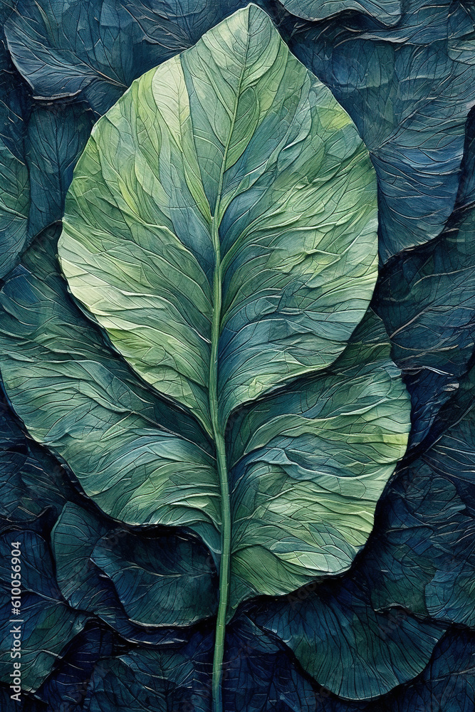 Beautiful palette knife painting of the green leaf. Abstract fine art ...