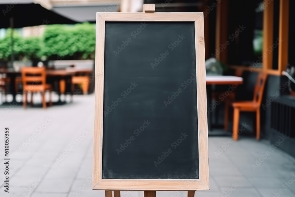 Black chalkboard outside of restaurant, display for menu and food ...