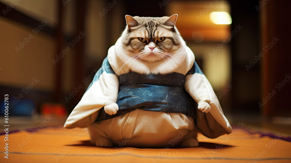fat sumo cat in kimono created with Generative AI technology Stock ...