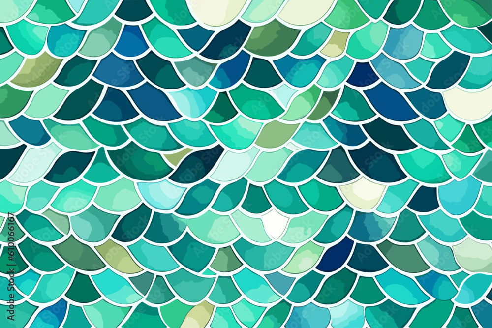 Doodle inspired Mermaid scales mosaic pattern pattern, cartoon sticker ...