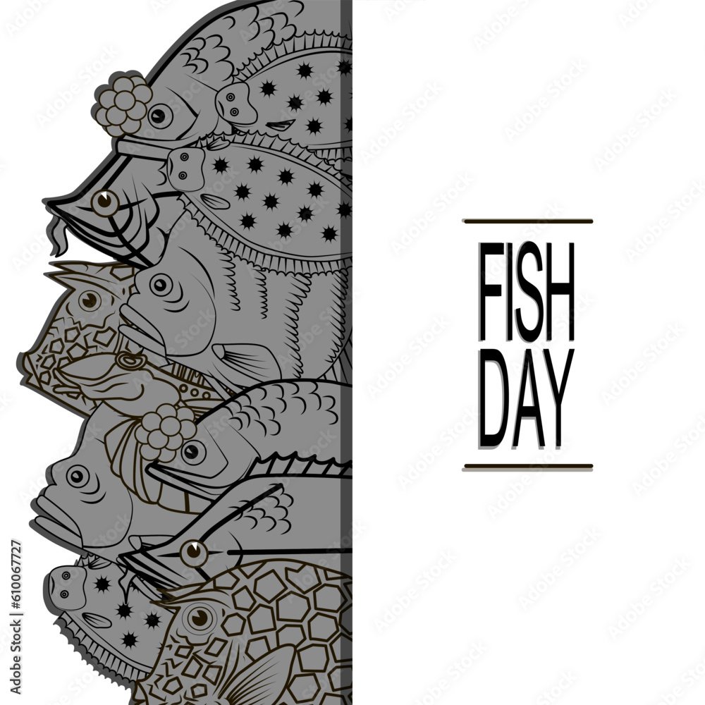 Graphic ocean fish drawn in line art style. Vector sea and ocean ...