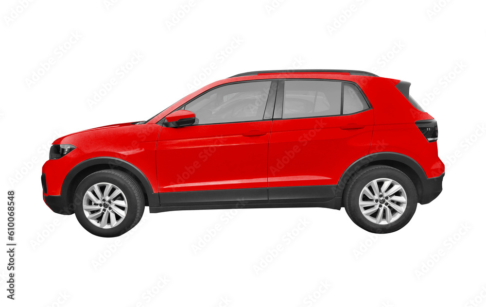 red VOLKSWAGEN T-CROSS isolated on white, side view, transparent PNG ...