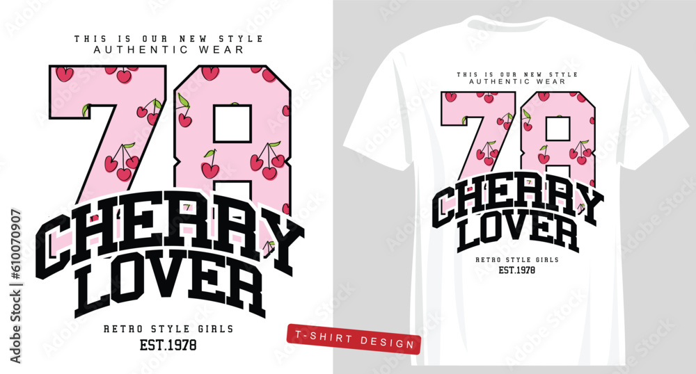 Retro vintage numbers typography with pink cherry. Vector illustration ...