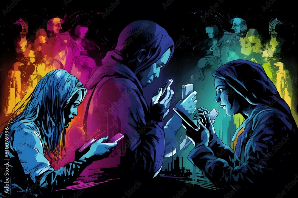 Illustration of addiction of phones in the world and in a meaningful ...