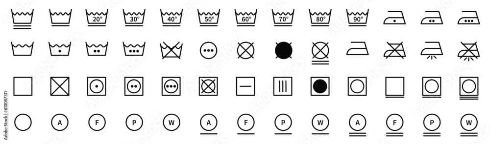 Washing symbols set.Laundry icons isolated on transparent background ...