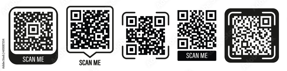 Scan QR code icon.Scan me set icons for mobile device design.QR code for mobile app, payment and ...
