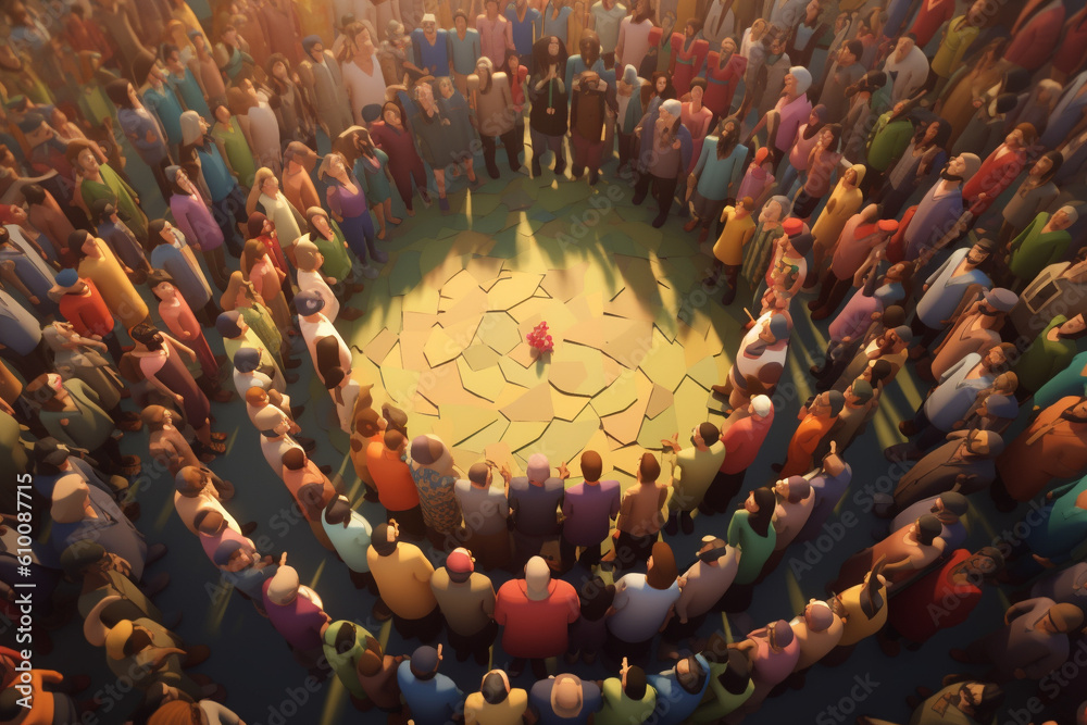 An animated, cartoon-like illustration of a giant circle filled with a ...