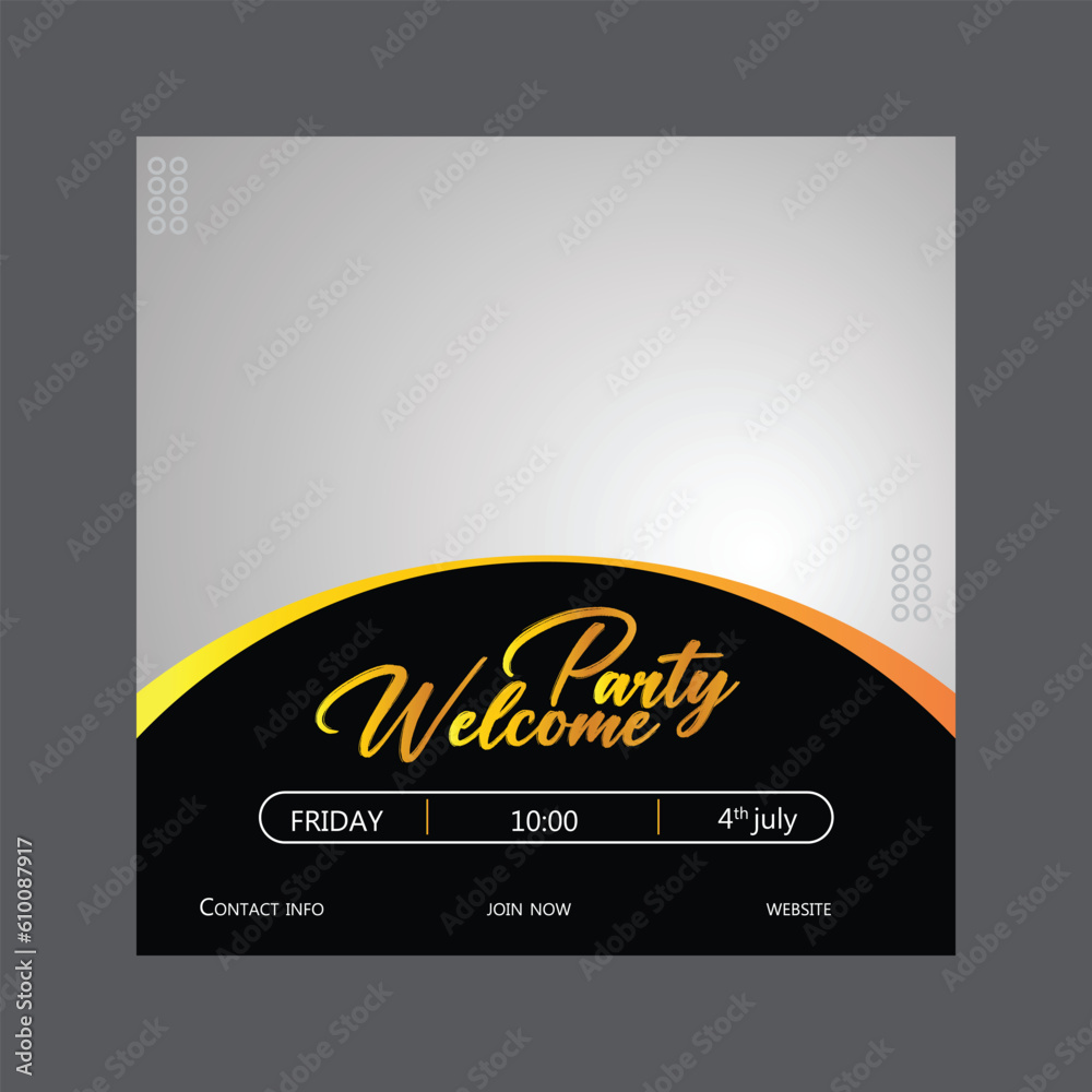 Welcome Party Banner Design for Social Media Stock Vector | Adobe Stock